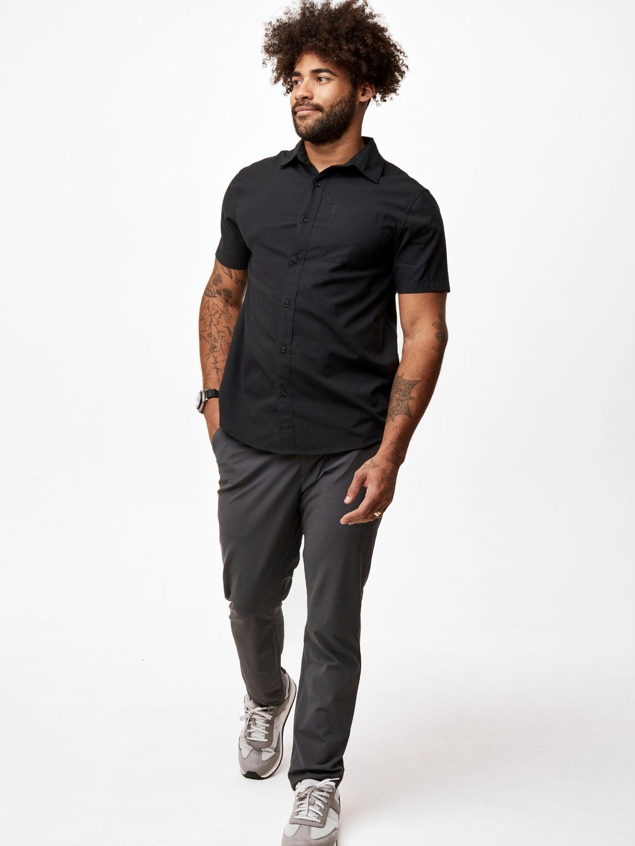 Black Short Sleeve Stretch Button Up Shirts | Shop Sizes S-4XL & Tall ...
