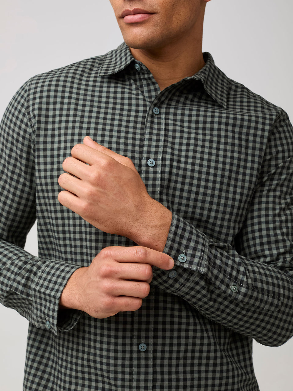 Black + Mercury Green Gingham Long Sleeve Button Up Shirt | FCT Apparel ...