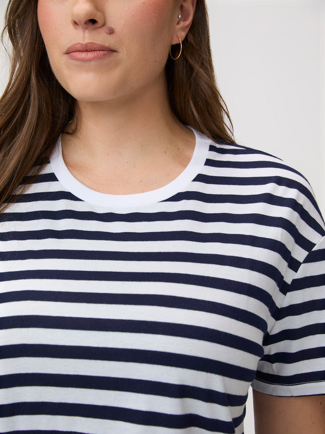 Navy & White Striped Boxy Tee – Fresh Clean Threads